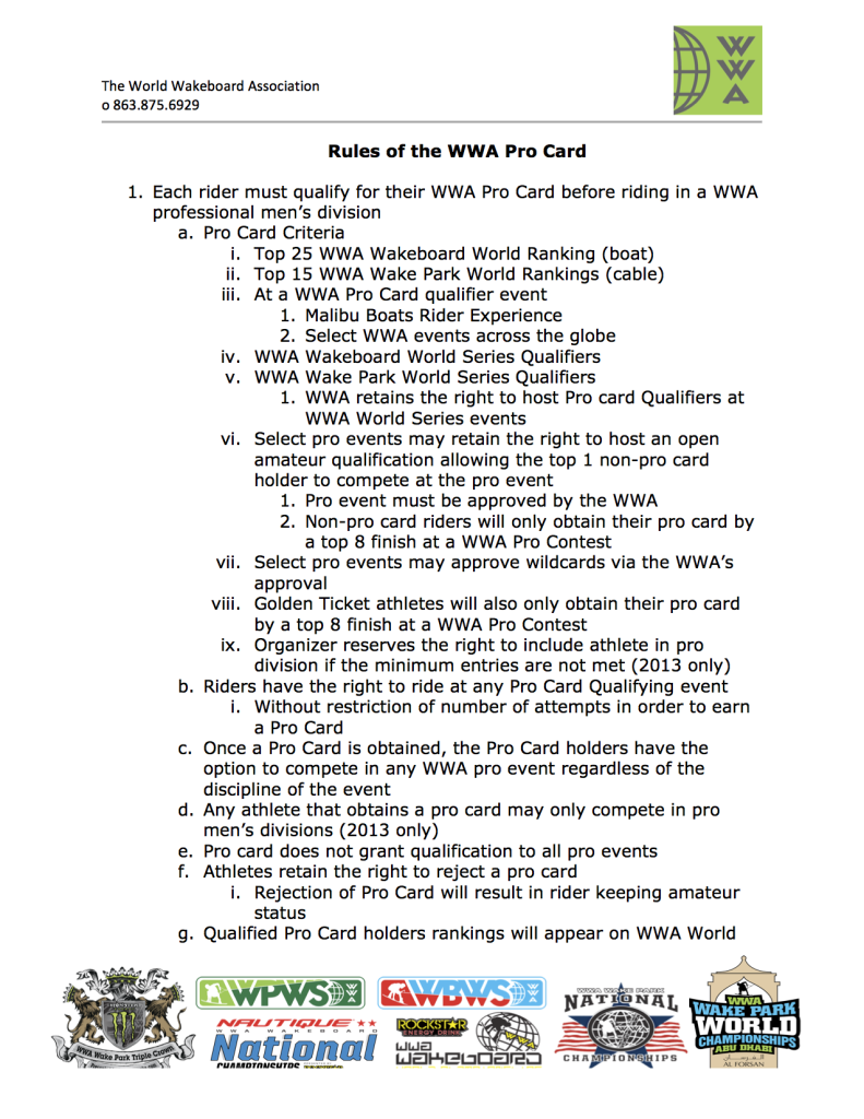 WWA Pro Card Rules – World Wake Association